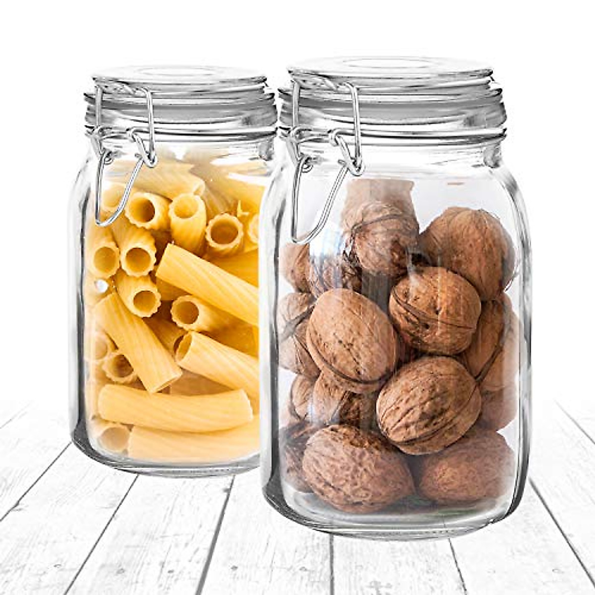 Set of 2 Large Glass Mason Jar with Lid (3 Liter) | Airtight Glass Storage Container for Food, Flour, Pasta, Coffee, Candy, Dog Treats, Snacks & More | Glass Organization Canisters 100 Ounces