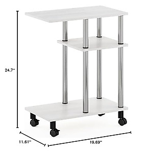 Furinno Turn-N-Tube U-Shaped Side Table with Casters, White Oak/Stainless Steel