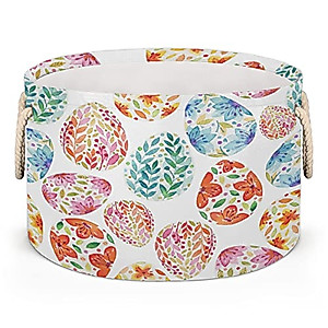 Colorful Eggs Easter Pattern (16) Large Round Baskets for Storage Laundry Baskets with Handles Blanket Storage Basket for Bathroom Shelves Bins for Organizing Nursery Hamper Girl Boy