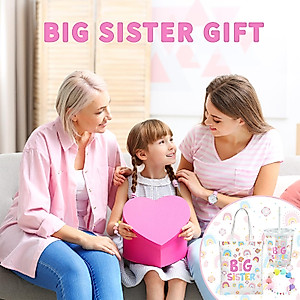 3 Pcs Big Sister Gift 12 oz Pink Sister Cup Insulated Acrylic Tumbler Big Sister Mini Canvas Tote Bag Big Sister Bracelet for Little Girl