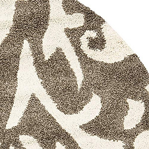 SAFAVIEH Florida Shag Collection 6'7" Round Smoke / Beige SG458 Floral Non-Shedding Living Room Bedroom Dining Room Entryway Plush 1.2-inch Thick Area Rug