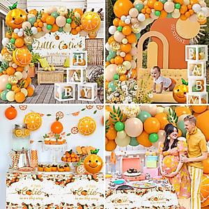Winrayk Little Cutie Baby Shower Decorations Boy Girl, Baby Boxes with Letters Orange Balloon Arch A Little Cutie is On The Way Backdrop Tablecloth Foil Balloon Gender Reveal Baby Shower Decor Neutral