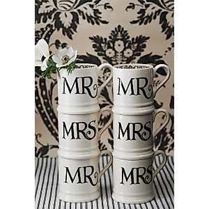 Emma Bridgewater Handmade Ceramic Black Toast Mr & Mrs Script Wedding Gift Set Of 2 Half-Pint Coffee and Tea Mugs