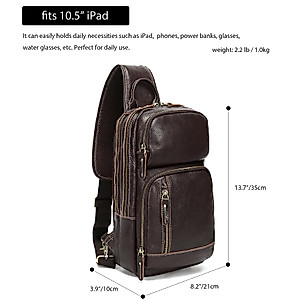 LANNSYNE Full Grain Leather Sling Bag For Men Crossbody Chest Daypack fits 10.5" iPad