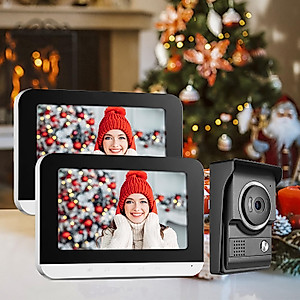 Video Intercom System, 7 Inch doorbell with Camera and Monitor, Video doorbell with IR-Cut Rainproof Outdoor Camera Visual Two-Way Intercom Audio Remote Unlock(1 Camera & 2 Monitors)