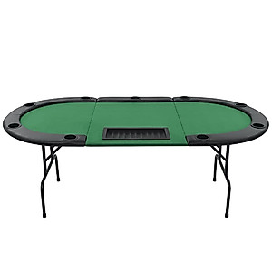 loibinfen 9-Player Oval Folding Poker Table, Folding Blackjack Casino Card Game Table with 9 Black Plastic Cup Holders, Folding Leisure Game Table, Portable Casino Table 81.1" x41.7 x29.9