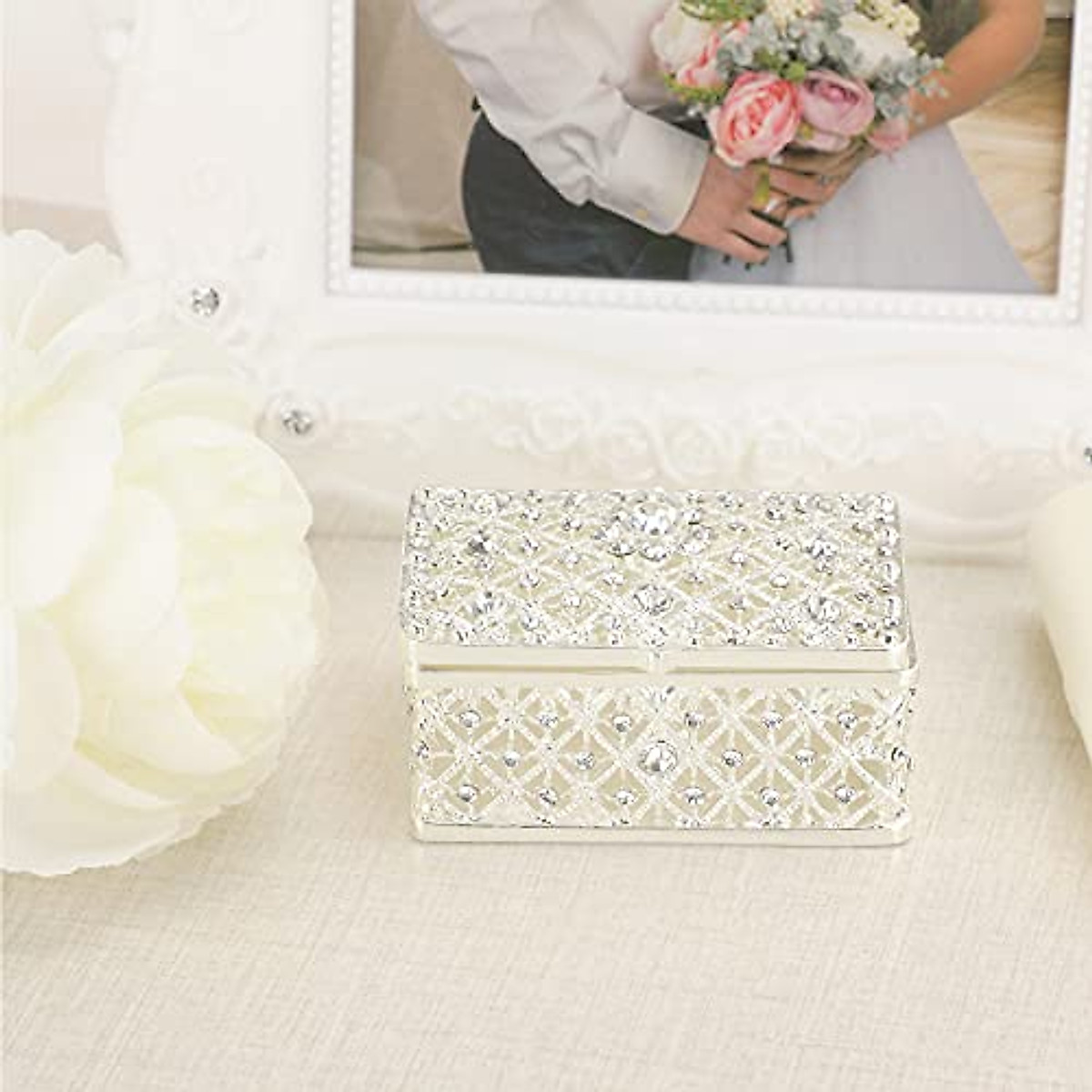 ELLDOO Crystal Jewelry Trinket Box Rectangle Small Box Earring Ring Case Necklace Organzier Storage Box Wedding Brithday Gift