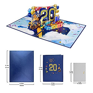 GREETING ART 20th Birthday Pop Up Card, Happy 20th Birthday Card with Note and Envelope,Celebrating 20th Anniversary Greeting Card for Brother, Sister, Son, Daughter