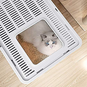 Petphabet Cat Litter Box, Square Foldable Jumbo Hooded Cat Litter Box with Plastic Scoop (Grey)