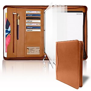Linaxbong Padfolio Portfolio Business Binders—3 Ring Binders，Secure Zippered Closure，Resume padfolio Business Organizer—Pu Leather Padfolio Portfolio Binders for Men & Women (Brown)