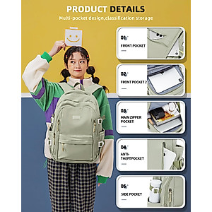 BOXSAM Lightweight Backpack for Women, Large Laptop Travel Backpack Casual Daypack College Bag Rucksack for Men. Green