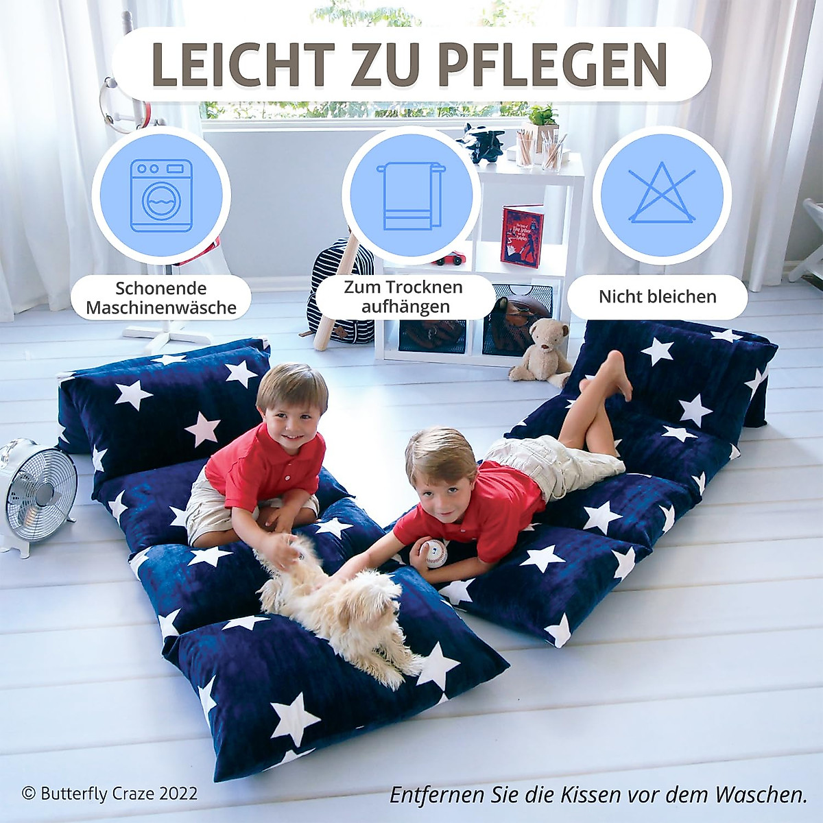 Butterfly Craze Floor Pillow Case, Mattress Bed Lounger Cover, Star Navy, Queen Size - Cozy Seating Solution for Kids & Adults, Recliner Cushion, Perfect for Reading, TV Time (Pillow Not Included)