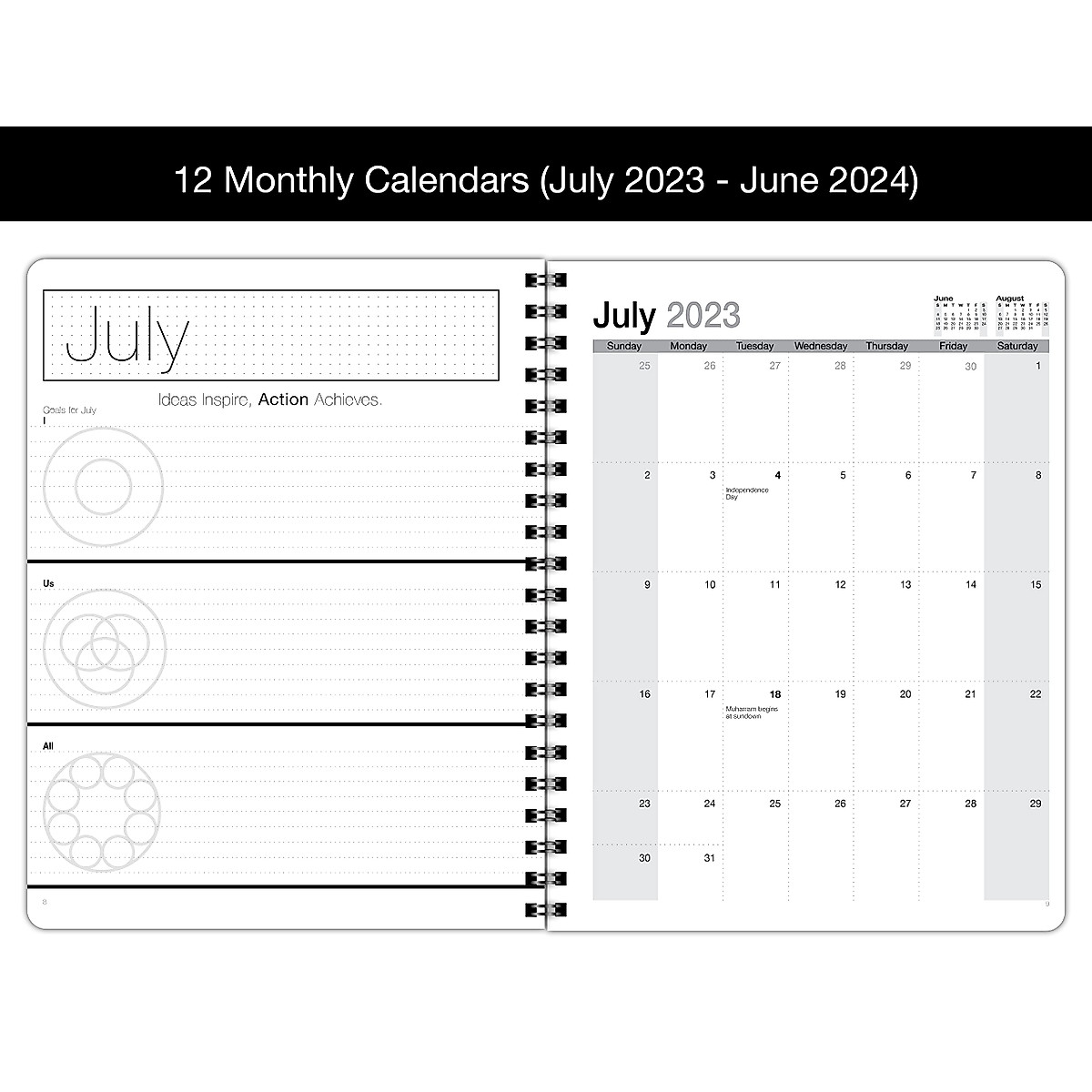 Dated Minimalist DayPlanner - 12 Monthly Calendar Overview, to-do Lists, Weekly and Daily Planning (8.5 by 11 inches), 2023-2024 Minimalist