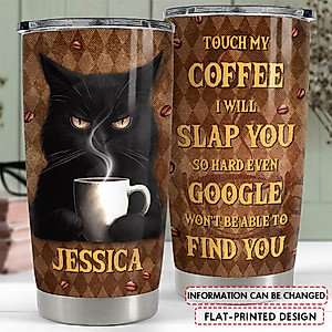 SANDJEST Personalized Black Cat Tumbler Funny Coffee 20oz 30oz Tumblers with Lid Gift for Women Girl Daughter Sister Mom Cat Lovers Christmas Birthday