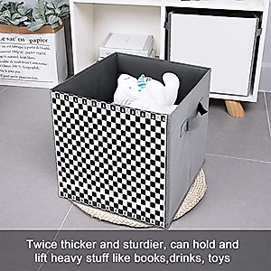 International Chess Black White Checkerboard Foldable Storage Bins Printd Fabric Cube Baskets Boxes with Handles for Clothes Toys, 11x11x11