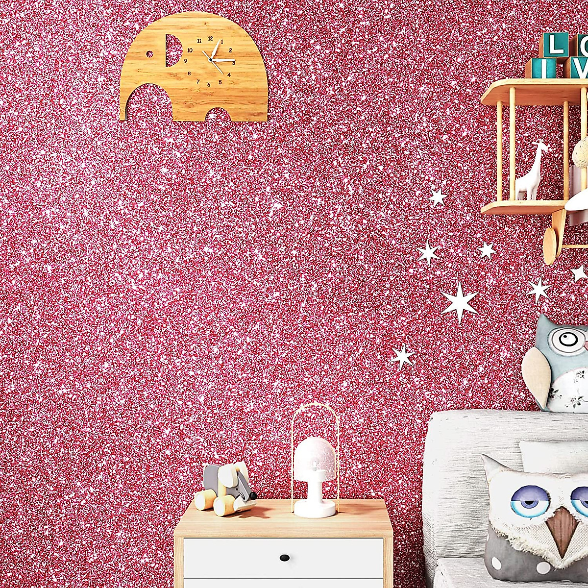 FunStick Glitter Pink Contact Paper 15.8"x240" Glitter Peel and Stick Wallpaper Pink Sparkly Self Adhesive Wall Paper Roll Fabric Pink Wallpaper for Girls Bedroom Wall Cabinets Drawers DIY Gift Decor