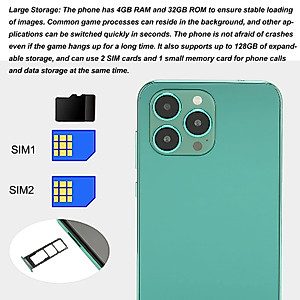 IP14 Pro Smartphone, 6.1in 4GB 32GB ROM Unlocked Smartphone Face Recognition Dual Card Dual Standby Cellphone, Great Gifts for Parents (Green)