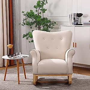 GIA Modern Nursery Rocking Chair Comfy Velvet Upholstered Glider Arm Rocker Padded Seat with High Backrest for Bedroom Living Room,Wooden Frame, Beige