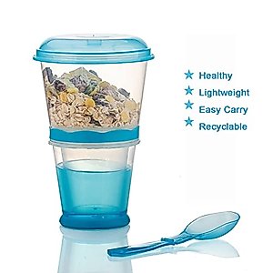 Cereal To Go, Cereal Container, Cereal On The Go Go Cereal Box Storage Container Cups Milk Yogurt Keeper Holder With Spoon (Red+Blue)