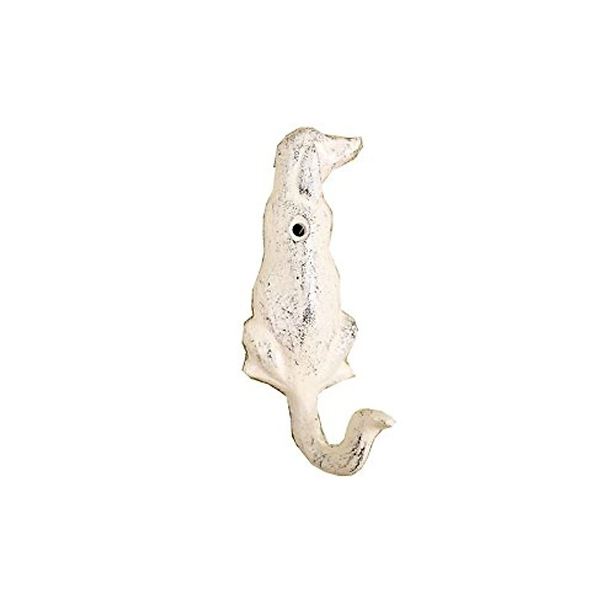 Handcrafted Nautical Decor Whitewashed Cast Iron Dog Hook 6" - Iron Hook - Metal Dog Decoration