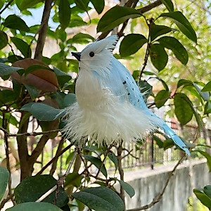 LWINGFLYER 6pcs Realistic Blue Jay Birds Clip on Ornaments Artificial Feathered Birds for Christmas Tree Decoration Wreaths Craft