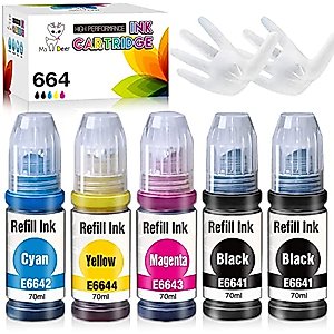 MS DEER Compatible 664 Ink Refill Bottles Replacement for Epson 664 Refill Ink Work with ET-2650 ET-2550 ET-16500 ET-4500 ET-2600 Printer (2 Black 1 Cyan 1 Magenta 1 Yellow) 5 Pack