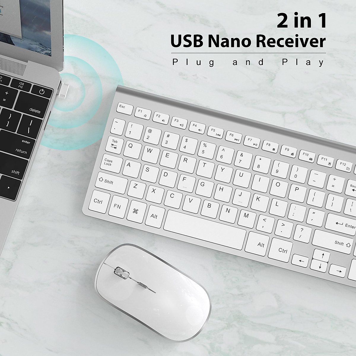 Wireless Keyboard Mouse, JOYACCES 2.4G Compact and Ultra Slim Wireless Keyboard and Mouse for Windows, Computer, Desktop, PC, Laptop-Sliver