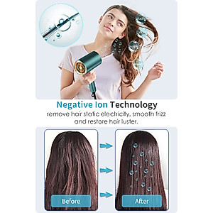 Dxliwky Professional Ionic Hair Dryer Blow Dryer with Diffuser and Concentrator for Curly Hair,Foldable Handle Travel Hair Dryer,Constant Temperature Hair Care (Vintage Green)