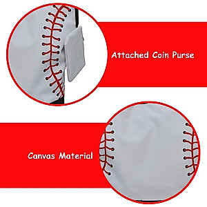 NGIL Medium Top Zipper Closure Canvas Tote Bag with Attached Matching Coin Purse For Moms and Nurses (Baseball White-black)