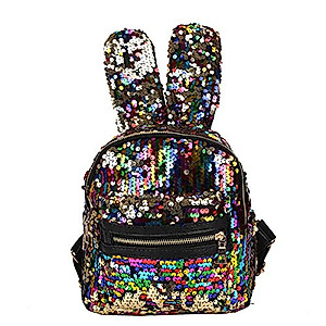 Gulilasa Shoulder Bag For Women With Cute Rabbit Ears Backpack Sequins Shoulder Bag Travel Day pack(Colors)