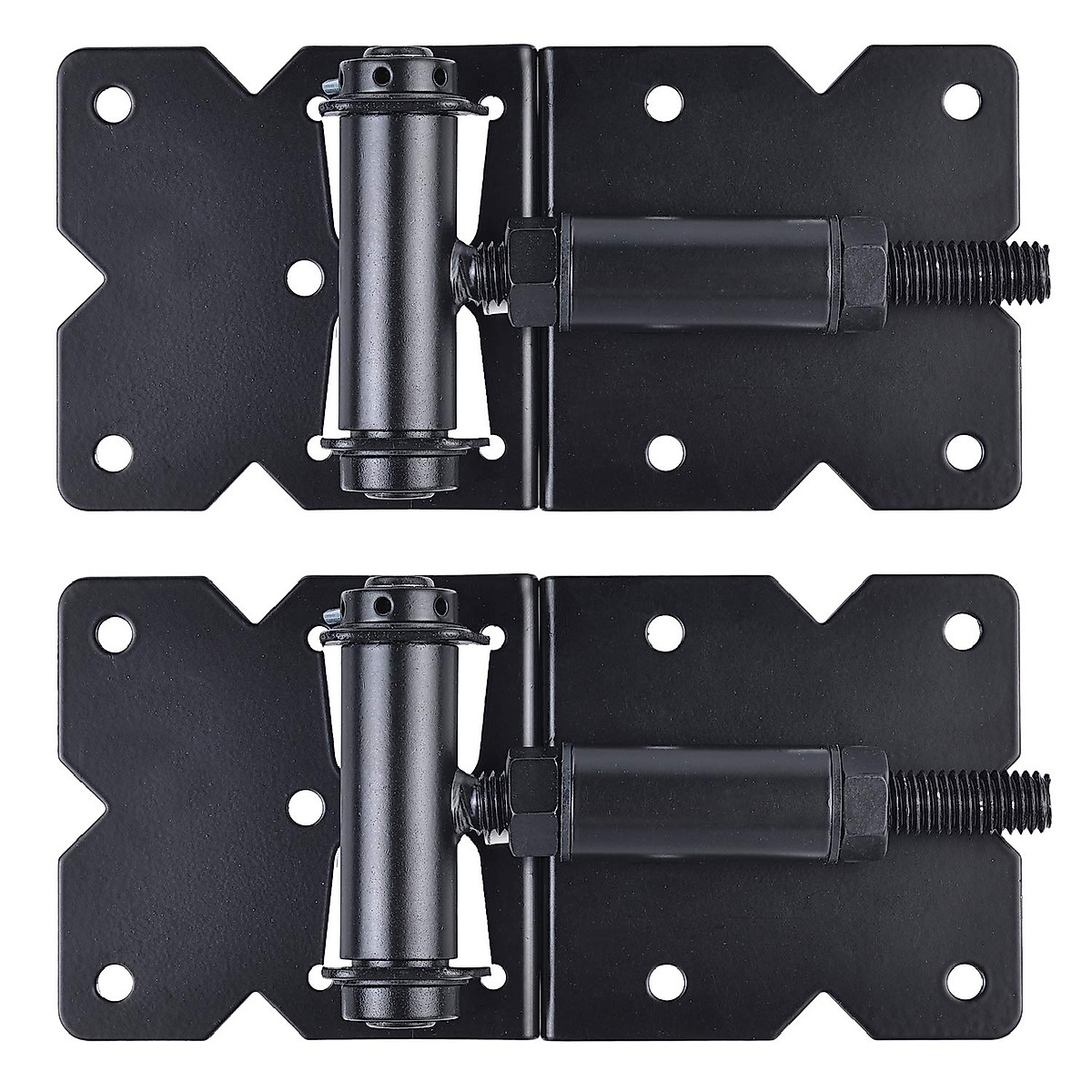 Self Closing Gate Hardware Hinges Heavy Duty for Wooden/Vinyl/PVC Fences,90 Degree Adjustable, with Installation Screws and Swing Adjuster Tool,2 Pack/Set,Black