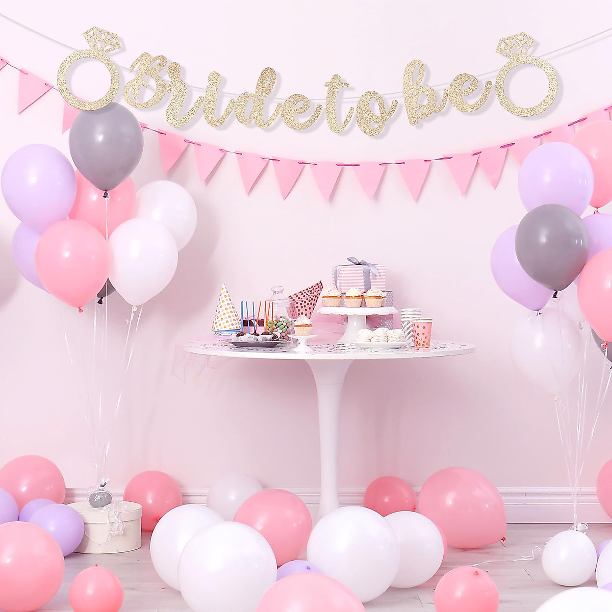 Bride to Be Banner, NO DIY Glitter Gold Bridal Shower Decorations Pre-Strung Bride to Be Banner Bunting Garland Hanging Backdrop for Wedding Engagement Bachelorette Party Decor