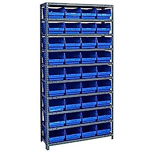 Quantum Storage 1275-207BL Store More Steel Shelving Unit with 6" Shelf Bins, 12" D x 36" W x 75" H, Blue