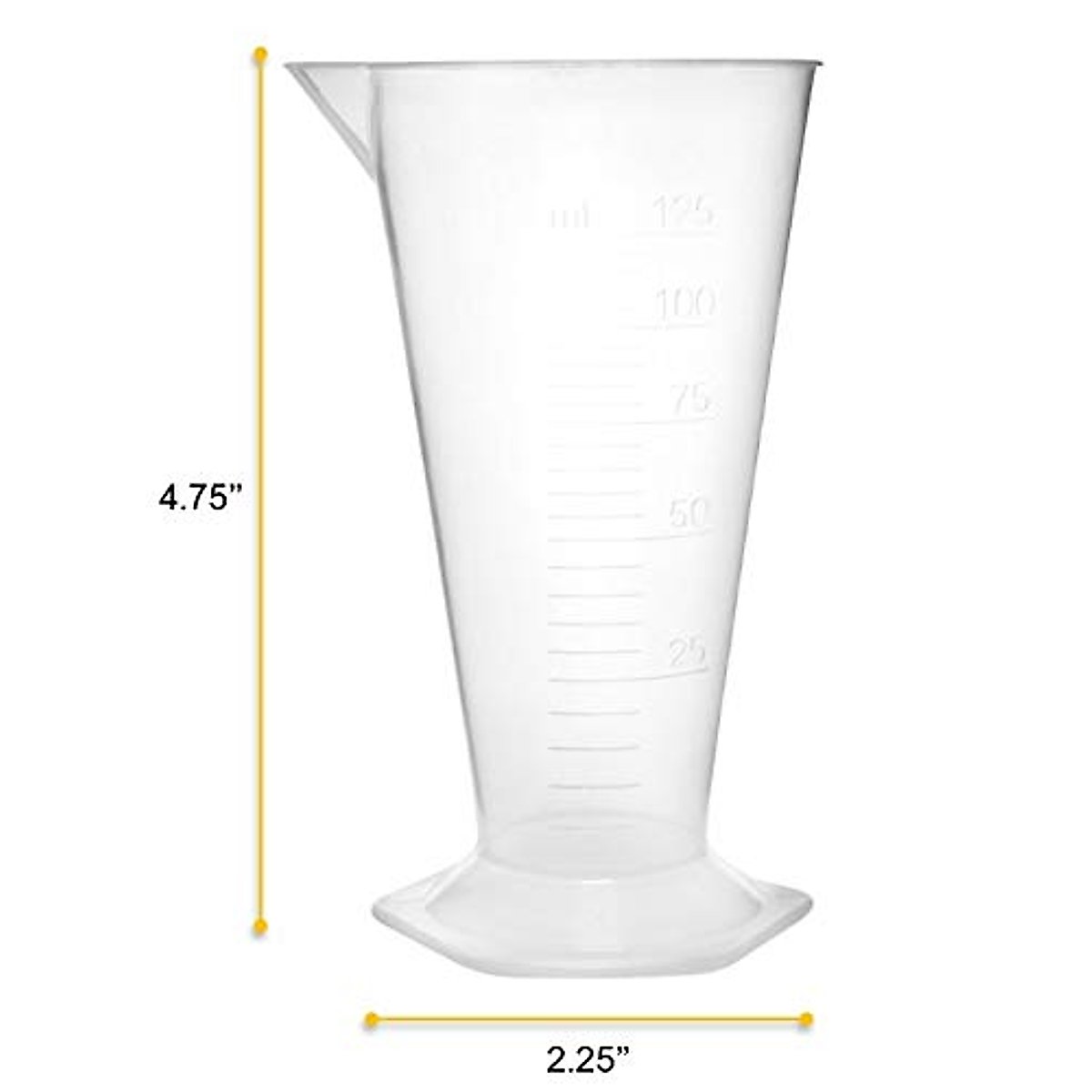 EISCO 12PK Conical Measures, 125ml - Polypropylene Plastic, Translucent - Pouring Spout - 5ml Raised Graduations - Hexagonal Base