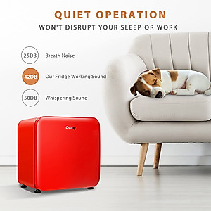 COSTWAY Compact Refrigerator, 1.6 cu ft. Single Door Small Fridge with Adjustable Temperature 32℉ to 50℉, Auto Defrost, Reversible Door, Removable Glass Shelves, Mini Fridge for Bedroom (Red)