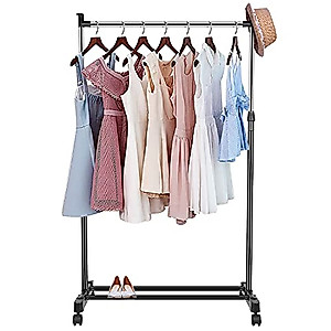 KOCASO Portable Ajustable Height Clothing Rack, Simple Rolling Clothing Rack Standard Rod Portable Small Garment Racks Metal Clothes Organizer with Lockable Wheels for Home Bedroom Balcony,Kids