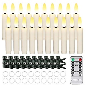 20 PCS Flameless LED Taper Candles Flickering Flame Battery Operated with Remote & Timer Warm White Christmas Tree Candle Lights for Home Kitchen Garden Birthday Party Decoration (20 PCS,Ivory)