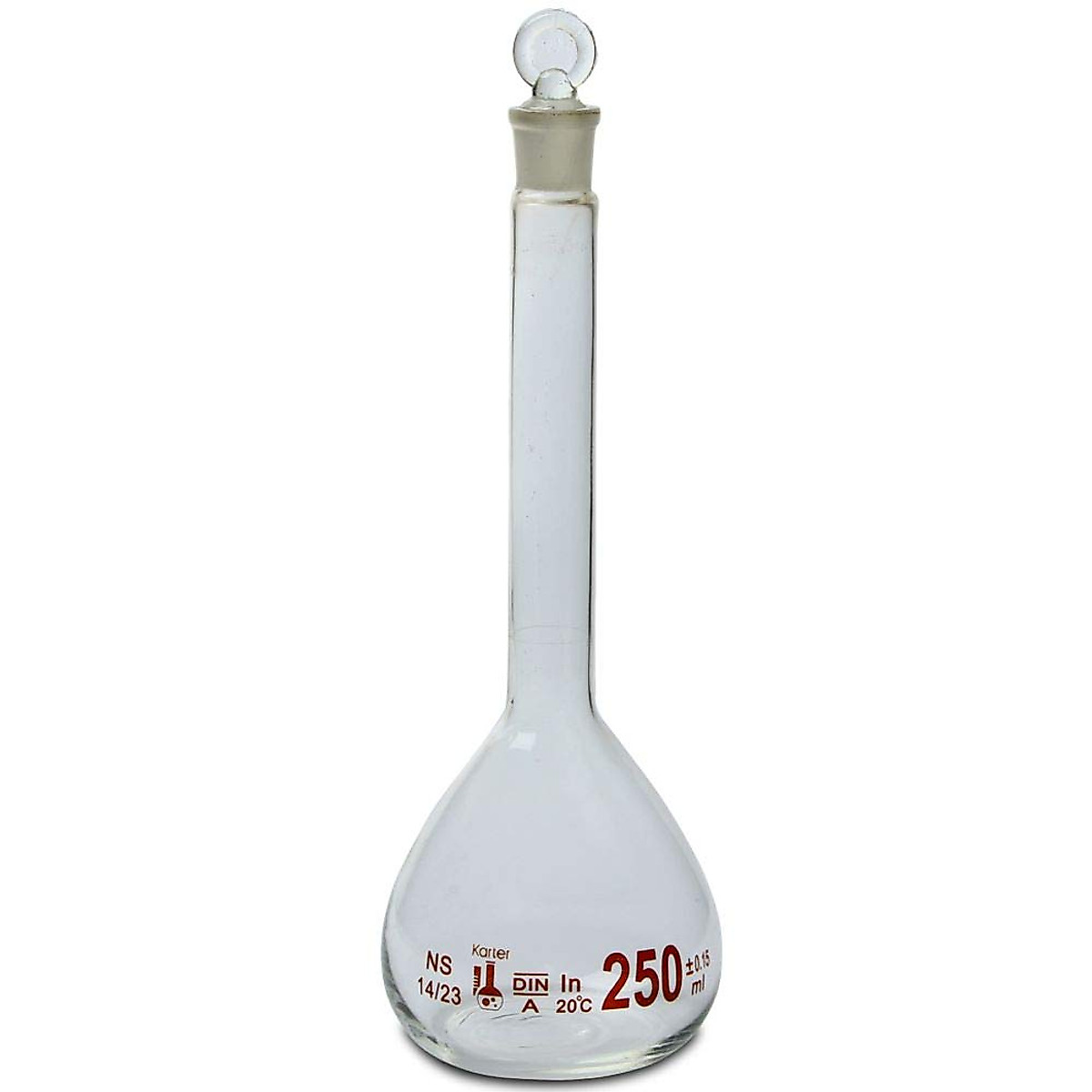 Volumetric Flask Set - 4 Sizes - 100, 250, 500, and 1000ml, 3.3 Boro Glass, Class A, Ground Stopper, Karter Scientific 213W18
