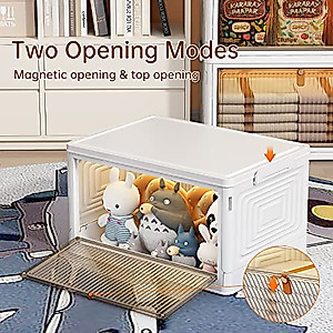 JONYJ Storage Bins with Lids 23Qt, 3 Packs Stackable Storage Bins with Wheels, Magnetic Door, Leather Handle, Plastic Storage Containers for Bedroom, Living Room, Kitchen, Bathroom