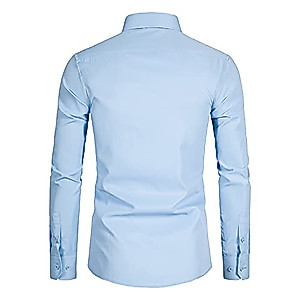 DELCARINO Men's Long Sleeve Button Up Shirts Solid Slim Fit Casual Business Formal Dress Shirt Light Blue Medium
