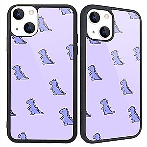 MAYCARI Compatible with iPhone 13 Mini Case Purple Cartoon Dinosaur for Girls Women, Hard Back Cute Animal Design Soft TPU Bumper Protective Phone Case for iPhone 13 Mini