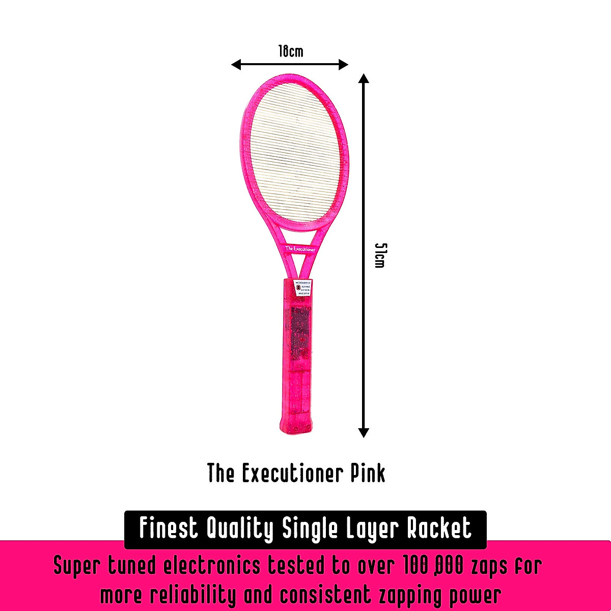 The Executioner Fly Zapper Mosquito, Wasp, Bug, Insect Killer Swatter Electric Fly Zapper Racket Single Layer for Efficient Zapping Indoor Outdoor (Pink)