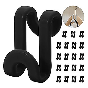 Biaungdo 50 Pcs Clothes Hanger Connector Hooks, Black Cascading Hanger Hooks Space Saving Plastic Hanger Extender Clips for Closet, Wooden Hanger, Velvet Hanger