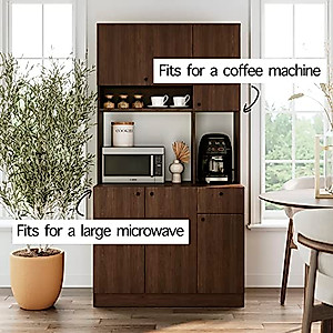 Living Skog Large Kitchen Storage Cabinet – Kitchen Cabinet with Extended Storage Space and Microwave Cart – Pantry Cabinet with Drawers – Kitchen and Pantry Cabinet (Brown)