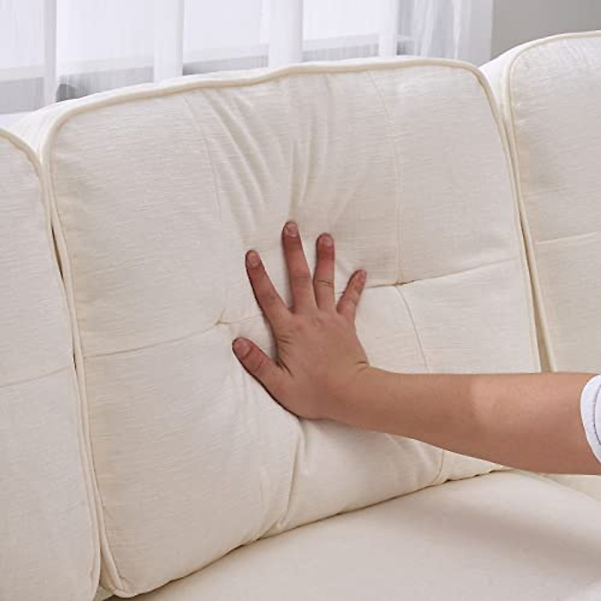 POULEII Sectional Sofa,Modern L-Shape Modular Sectional Sofa Sleeper Couch with Chenille Fabric and Gold-Plated Feet for Living Room, Apartment, Office,Creamy-White