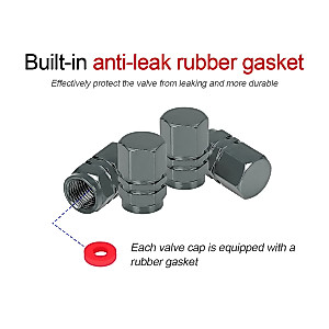 4PCS Moly Magnolia Tire Stem Valve Caps Wheel Valve Covers Car Dustproof Tire Cap, Leak-Proof Air Protection Fits Cars, Trucks, Bikes, Motorcycles, Bicycles, Hexagon Shape Design (Gray)