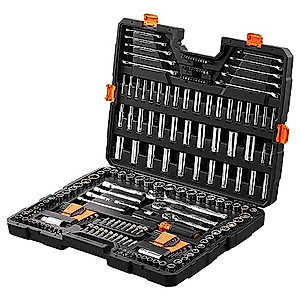 VEVOR Mechanics Tool Set, 205 Pcs SAE and Metric Sockets, 1/4" 3/8" 1/2" Drive Deep and Standard Sockets, Chrome Vanadium Steel, Polyethylene