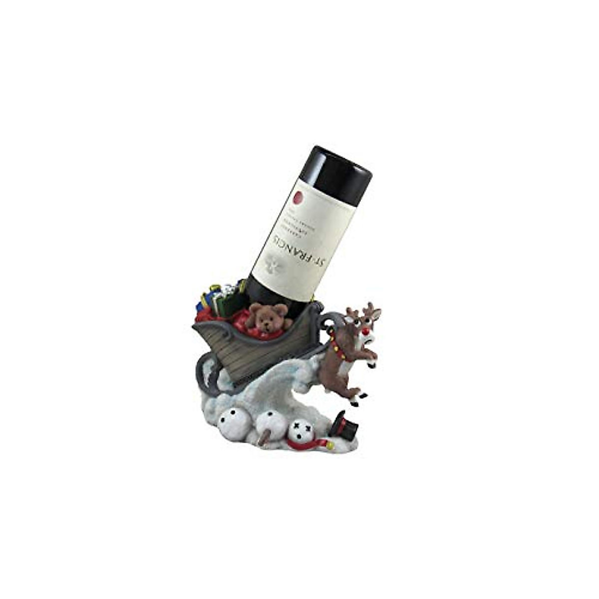 World of Wonders Night Before Christmas Reindeer Sleigh Wine Bottle Holder | Christmas Decorations | Table Top Wine Bottle Holder | Wine Bar Holiday Décor - 10.25L