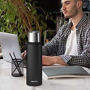 ZUWOZU Coffee Thermos Water Bottle, 32oz Insulated Water Bottle with Handle, Double Walled Vaccum, 18/10 Stainless Steel Water Bottles for School (Black, 32oz)