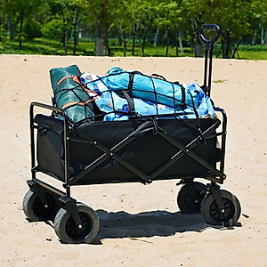 Heavy Duty Utility Collapsible Folding Wagon with Large All-Terrain Beach Big Wheels, 330lbs Outdoor Utility Wagon with Cargo Net & Strap, Portable Large Capacity Beach Wagon for Camping, Beach